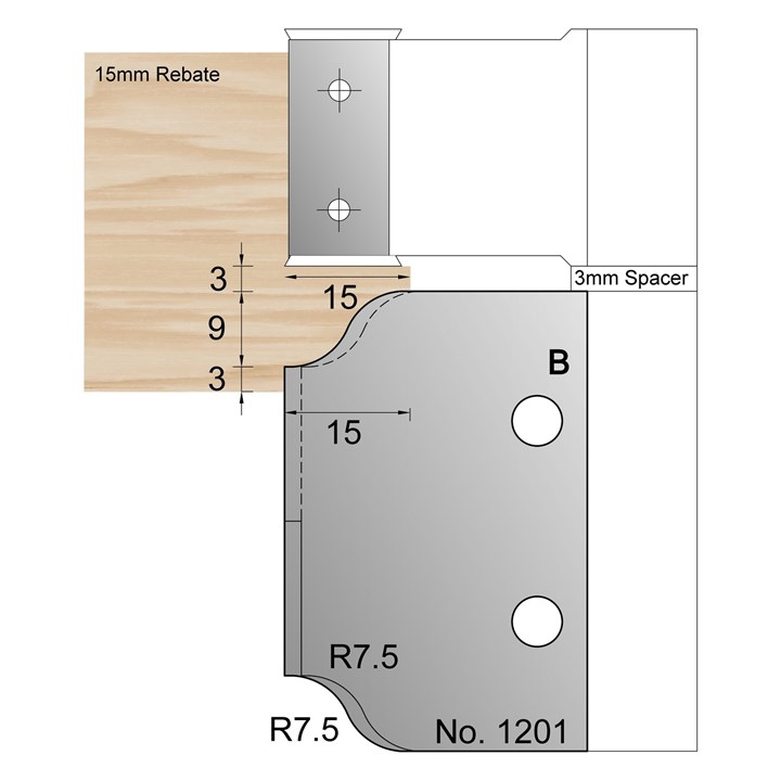 9 x 15mm for 15mm Rebate Window Profile Cutter in HSS - 1201