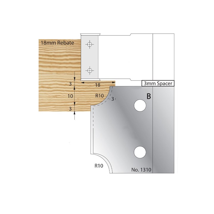 R10 for 18mm Rebate Window Profile Cutter in HSS - 1310
