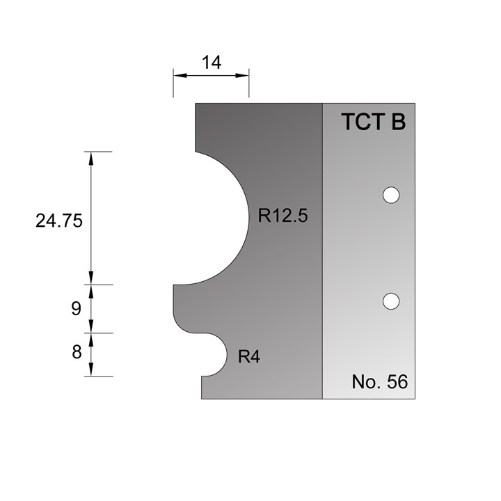 42 x 14mm (R4 & R12.5) Handrail Profile Cutter in TCT - 56