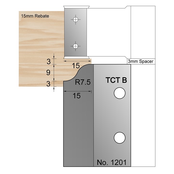 9 x 15mm for 15mm Rebate Window Profile Cutter in TCT - 1201