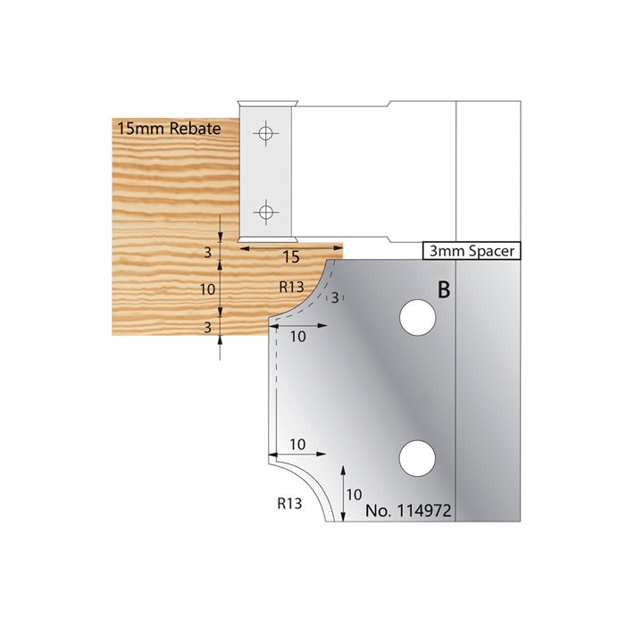 10 x 10mm (R13) for 15mm Rebate Window Profile Cutter in HSS - 114972