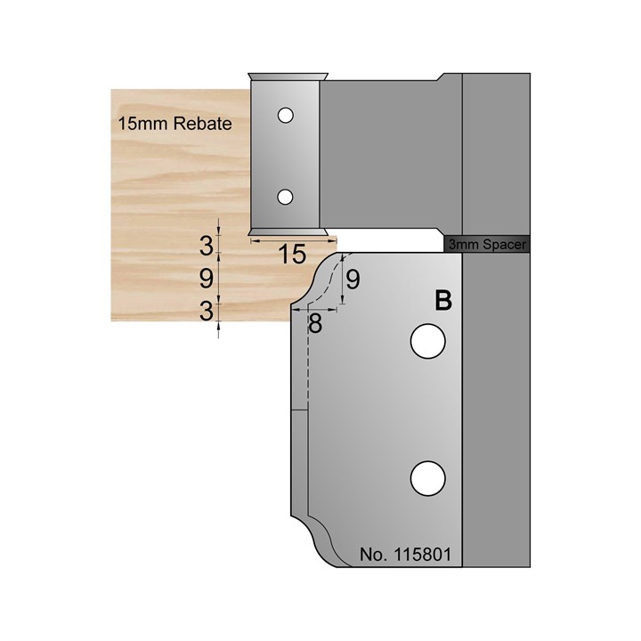 9 x 8mm for 15mm Rebate Lambs Tongue Window Profile Cutter in HSS - 115801