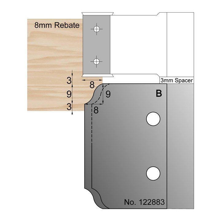 9 x 8mm for 8mm Rebate Lambs Tongue Window Profile Cutter in HSS - 122883
