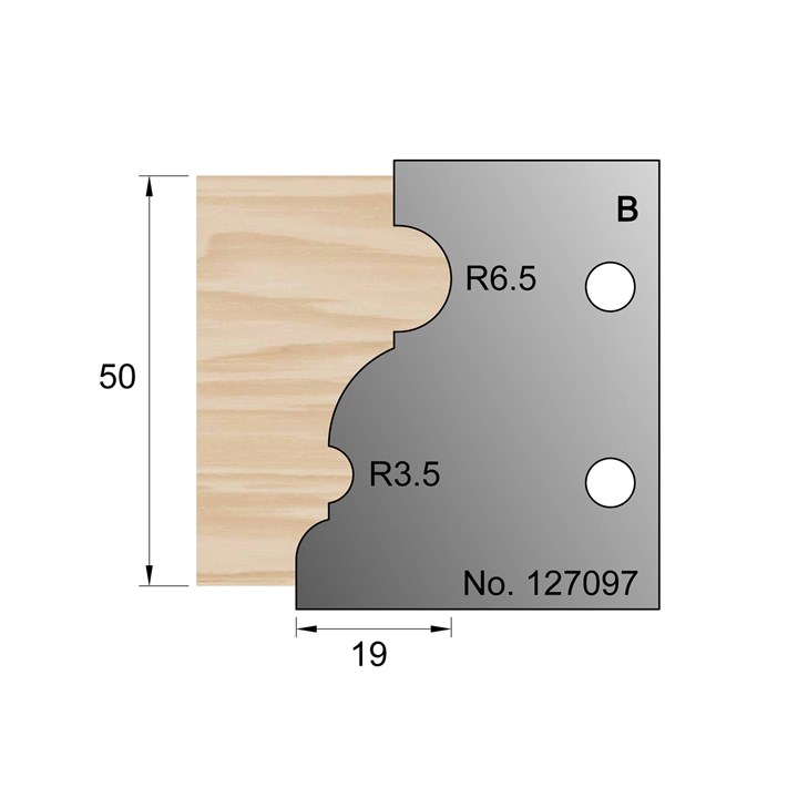 50 x 19mm Bolection Profile Cutter in HSS - 127097