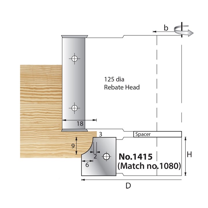 105 x 20 mm TC Tip Mould Head Profile 1415
