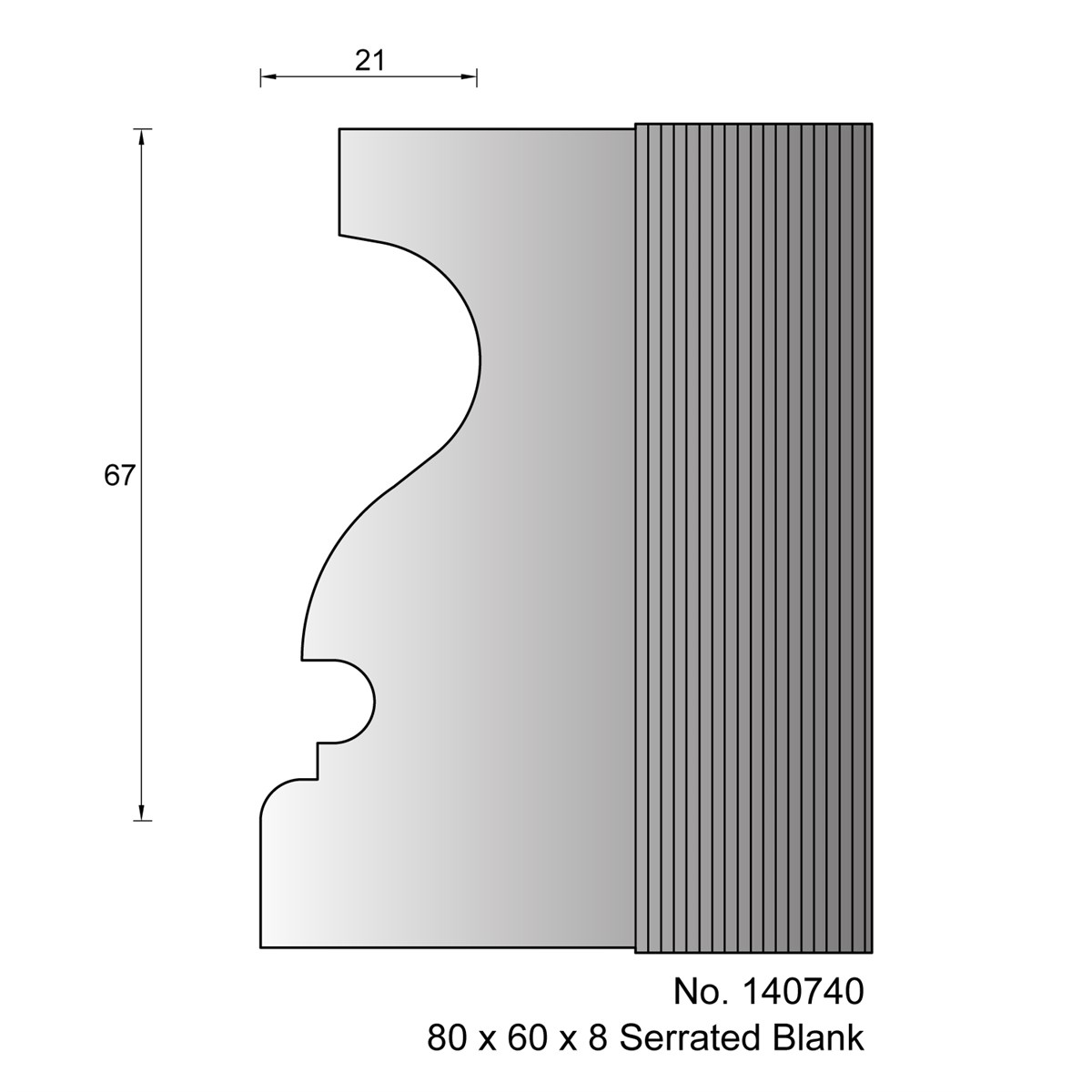 67 x 21mm Bolection Profile Cutter in HSS