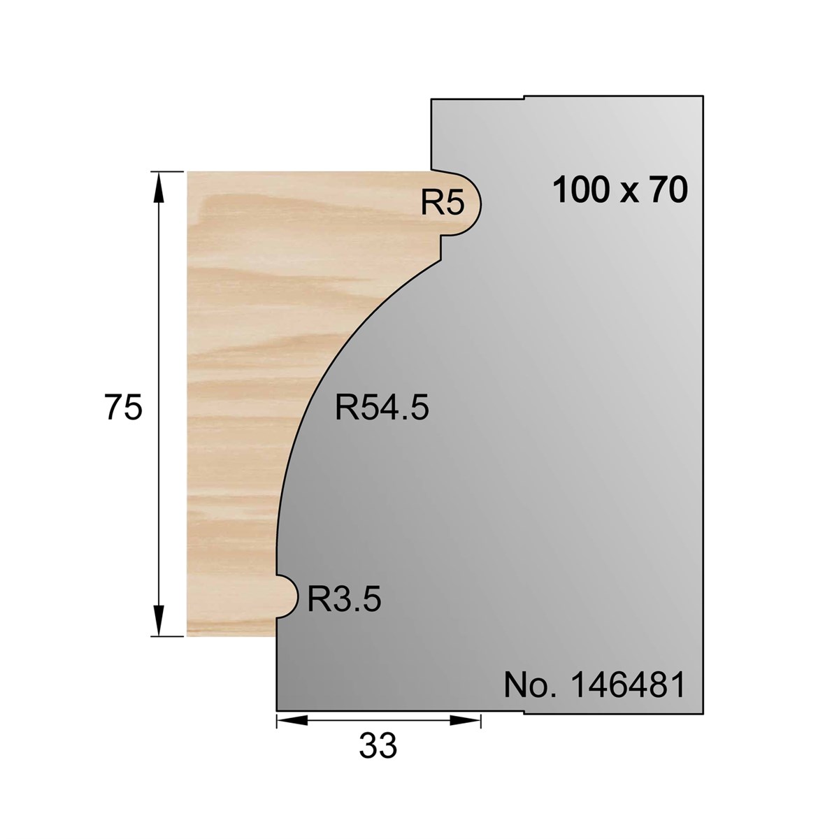 75 x 33mm (R54.5) Shaker Cornice Serrated Profile Cutter in HSS - 146481